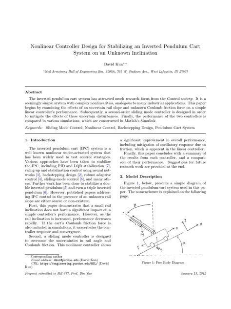 Nonlinear Controller Design For Inverted Pendulum Cart System On