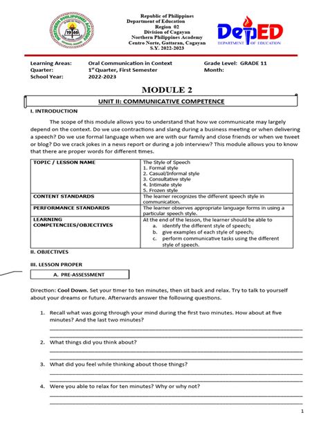 Unit Ii Lesson 1 Pdf Learning Communication