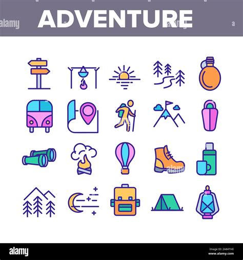 Adventure Collection Elements Icons Set Vector Stock Vector Image And Art