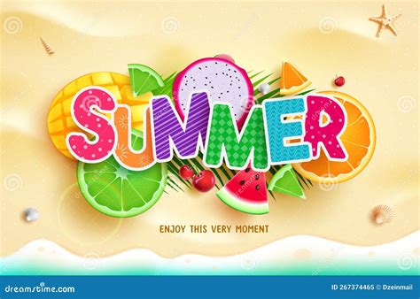 Summer Vector Background Design. Summer Text with Tropical Season Sliced Fruit Elements in Top ...