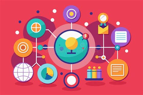 Colorful Circles Connect Various Data Elements Showcasing Online Interactions And Customizable