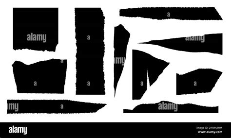 Set Of Torn Paper Pieces Black Grunge Jagged Borders Corners And Rectangular Frames Vector