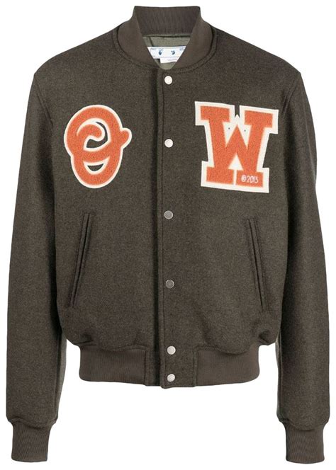 Buy Off White Ow Patch Varsity Jacket Army Greenorange