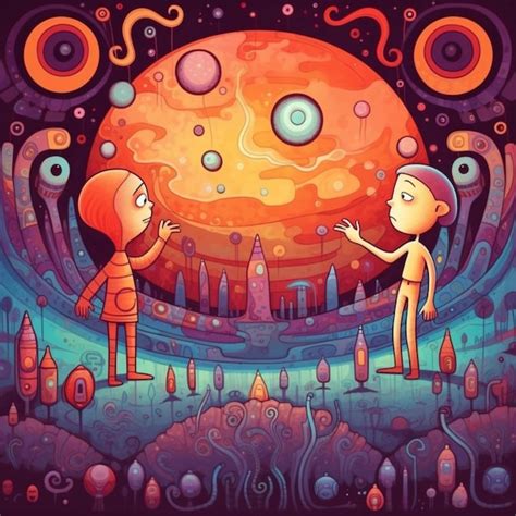 Premium Photo Illustration Of Two People In Space With Planets And