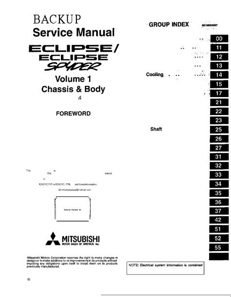 Mitsubishi Eclipse And Eclipse Spyder Service And Repair Manual 1997 1998 1999