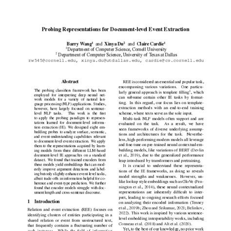 Probing Representations For Document Level Event Extraction Acl Anthology