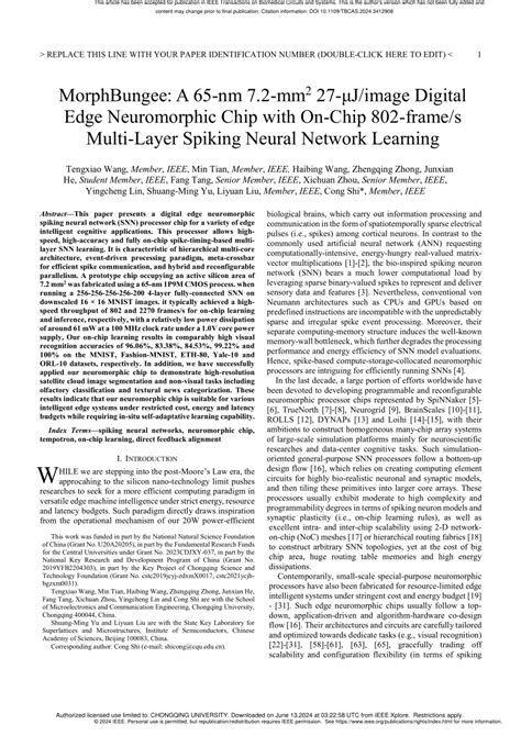 Pdf Morphbungee A 65 Nm 72 Mm2 27 μjimage Digital Edge Neuromorphic Chip With On Chip 802