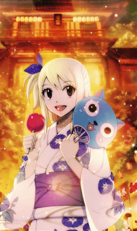 Download Fairy Tail Iphone Lucy Heartfilia With Happy Cat Wallpaper Wallpapers Com