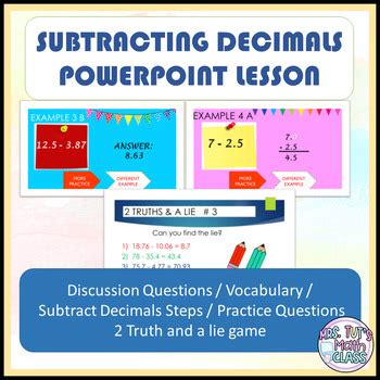 Subtracting Decimals PPT LESSON With Practice Questions And 2 Truth And A Lie