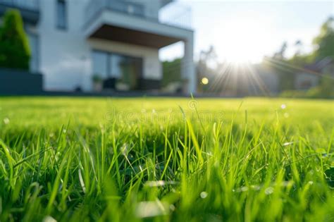 Lawn Grass Area Around Blurred Rich Residential Countryside House