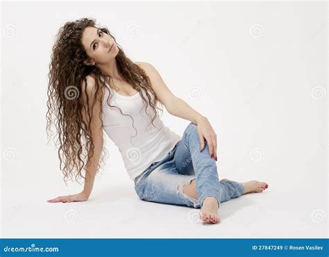 Sexy Junges Mädchen Im Hemd Und In Heftigen Jeans Stockbild Bild Von