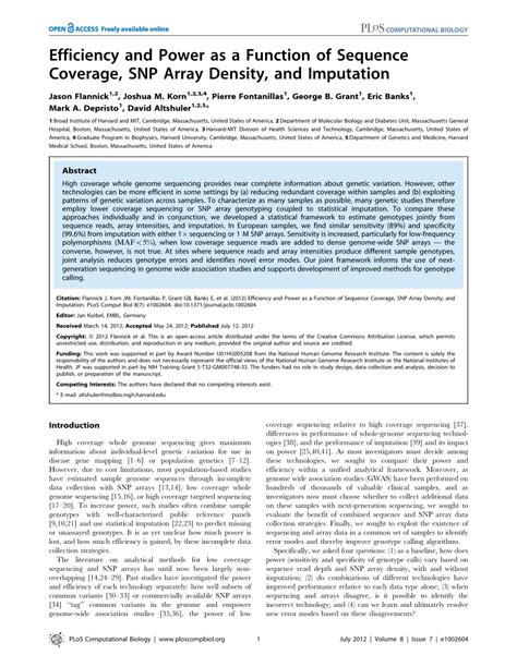 Pdf Efficiency And Power As A Function Of Sequence Coverage Snp