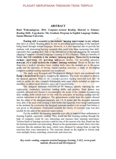 Computer Assisted Reading Material To Enhance Reading Skills