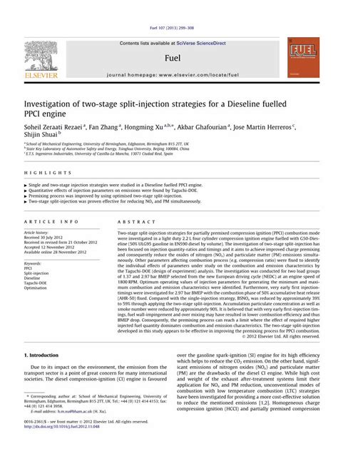 Pdf Investigation Of Two Stage Split Injection Strategies For A Dieseline Fuelled Ppci Engine