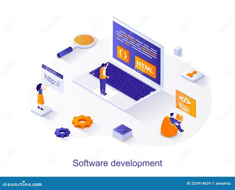 Software Development Isometric Web Concept Stock Vector Illustration