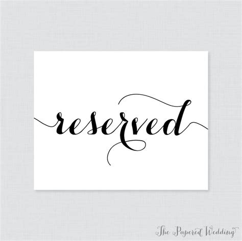Printable Wedding Reserved Signs Black And White Reserved Seating Sign