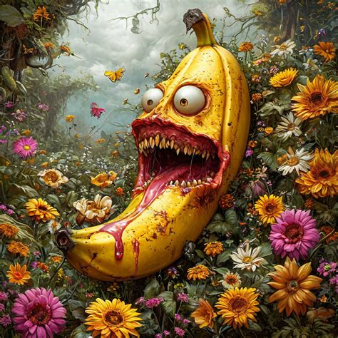 Banana Horror With Awesome Teeth And Long Tongue Grows In The World Of