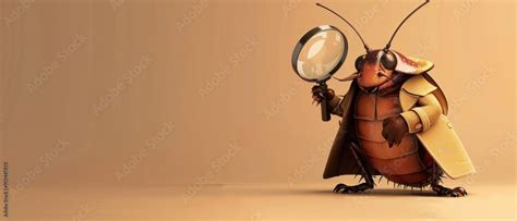 Cockroach Detective Investigating A Crime Scene With Magnifying Glass