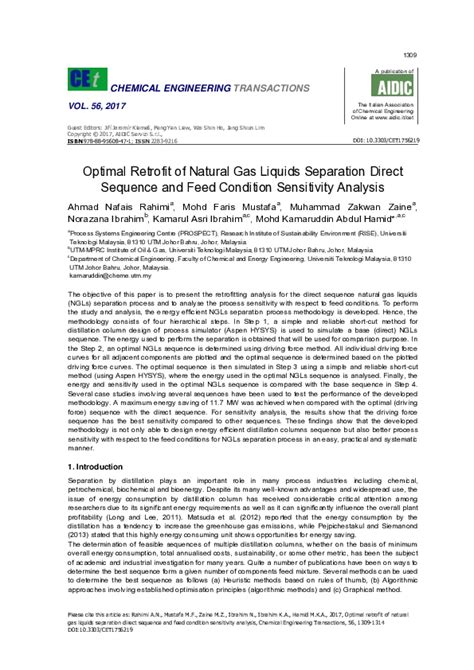 Pdf Optimal Retrofit Of Natural Gas Liquids Separation Direct