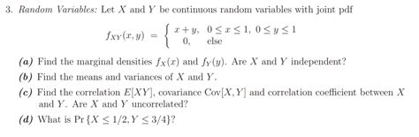 Solved 3 Random Variables Let X And Y Be Continuous Random