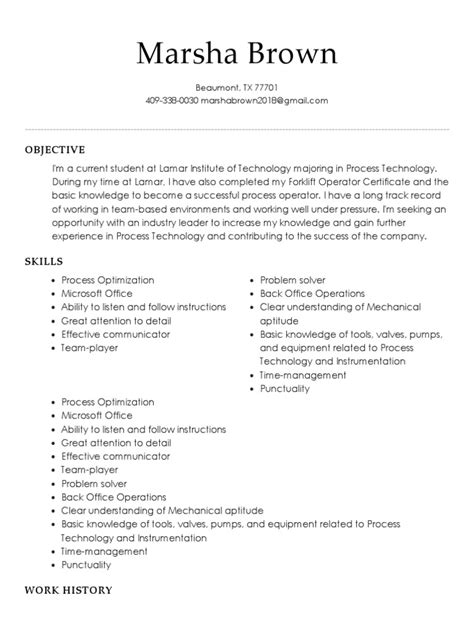 Process Operator Resume Pdf Business