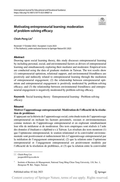 Motivating Entrepreneurial Learning Moderation Of Problem Solving Efficacy