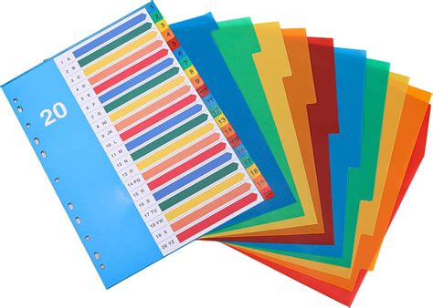 Folder Dividers 20 Partbinder Dividersnumbered 1 20 Colorful