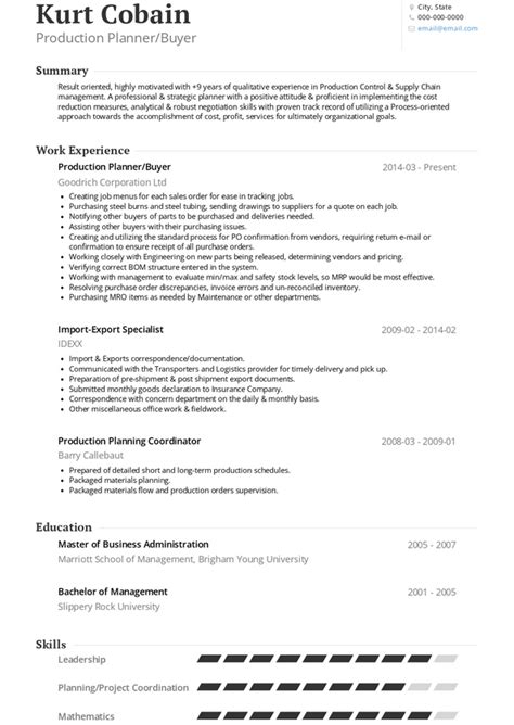 Production Planner Resume Samples And Templates Visualcv