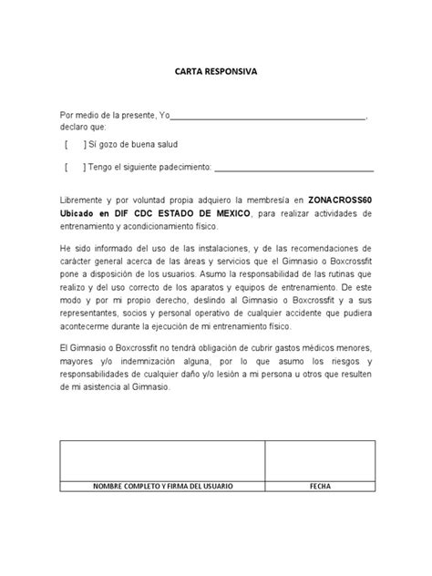 Carta De Deslinde De Responsabilidad General Pdf