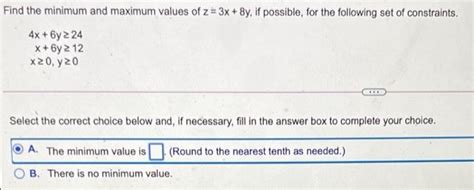 solved find the minimum and maximum values of z 3x 8y