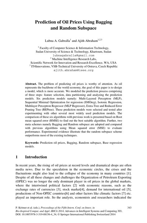 Pdf Prediction Of Oil Prices Using Bagging And Random Subspace