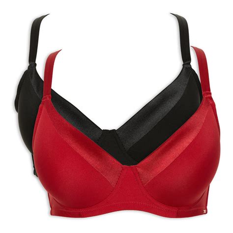 2 Pack Red And Black Padded Plunge Bras 3146518 Skiny