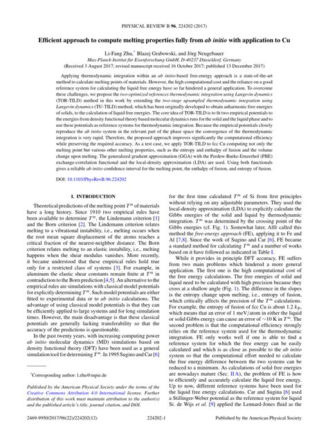 Pdf Efficient Approach To Compute Melting Properties Fully From Ab Initio With Application To Cu