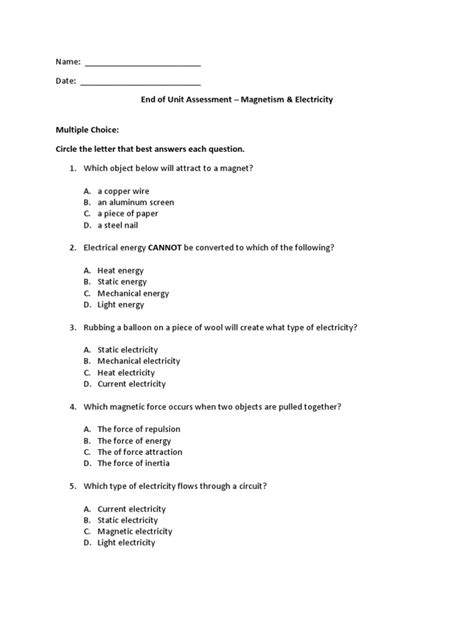 Selected Response Assessment Pdf Electric Charge Electricity