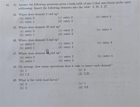 Solved 52 Answer The Following Questions Given A Hash Table