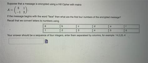 solved suppose that a message is encrypted using a hill