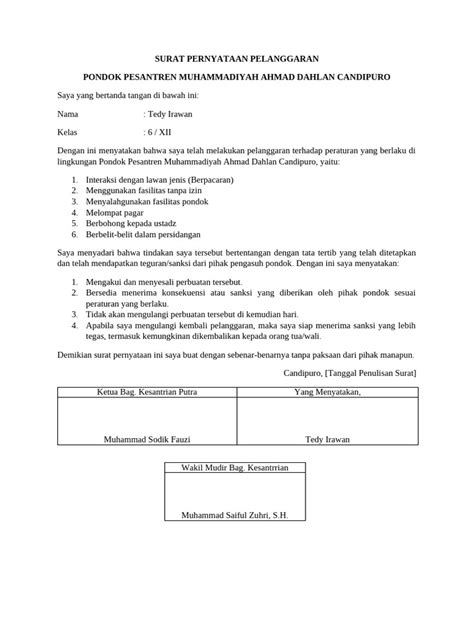 Surat Pernyataan Pelanggaran Pdf