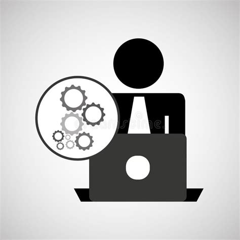 Silhouette Programmer Working Laptop Gears Stock Vector Illustration