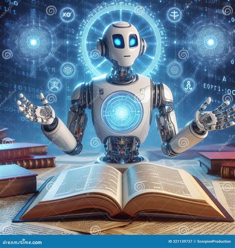 Robot Exploring Ancient Knowledge With Open Books Stock Image Image