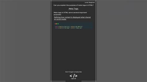 Html Interview Question Importance Of Meta Tags Html Webdevelopment Html5 Htmltutorial