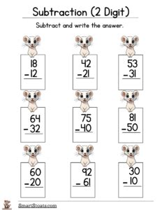 Subtraction 2 Digit Without Regrouping Worksheets 1st Grade