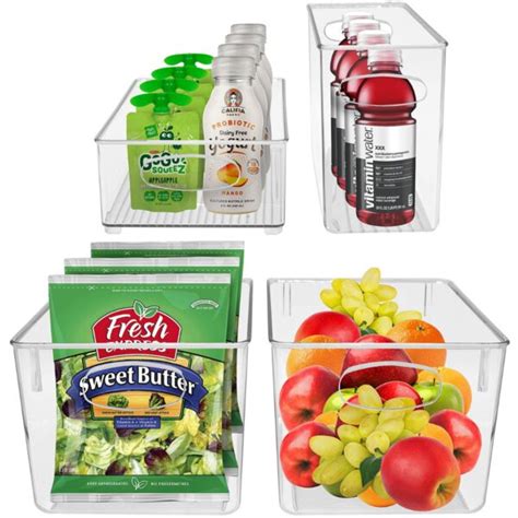Sorbus 4 Piece Variety Sizes Clear Plastic Container Bins With Handles