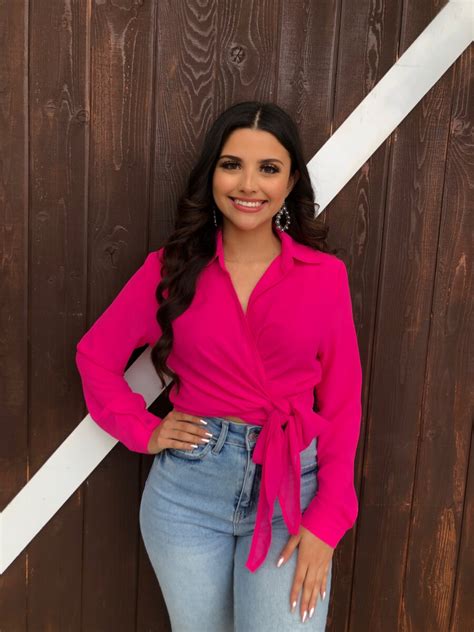 Amy” Side Tie Collar Long Sleeve Top Hot Pink Ale Accessories