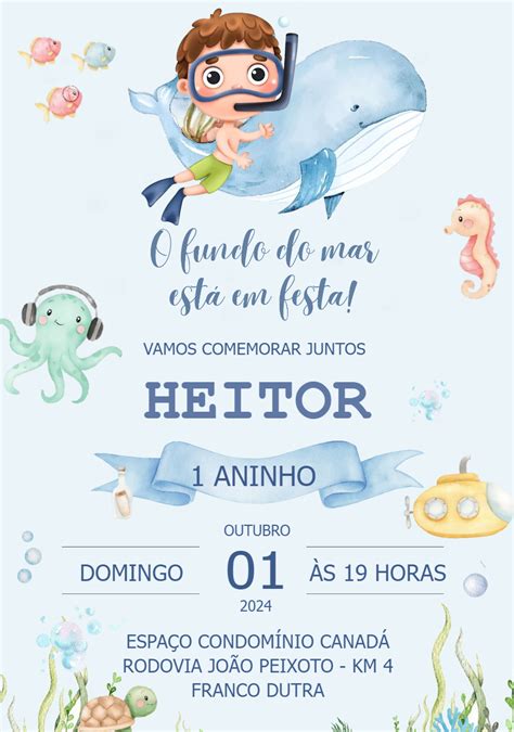 Convite Fundo Do Mar Para Editar