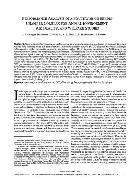 Pdf Performance Analysis Of A Poultry Engineering Chamber Complex For