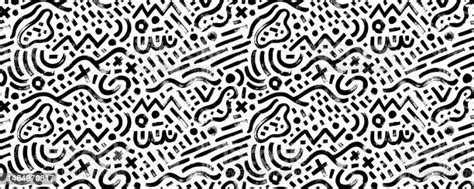 다양한 브러시 스트로크가 있는 기하학적 낙서 원활한 패턴 검은색에 대한 스톡 벡터 아트 및 기타 이미지 검은색 고풍스런 그래픽 프린트 Istock