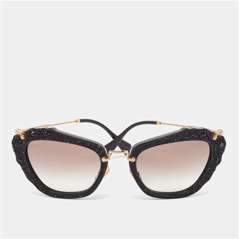 Miu Miu Black Gradient Smu 04q Embellished Cat Eye Sunglasses Miu Miu