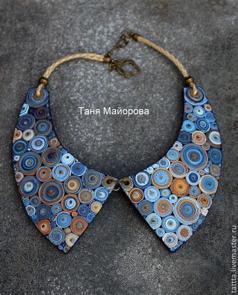 Купить или заказать воротничок из полимерной глины волшебство в синих тонах в интернет магазине
