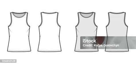 편안한 핏 길쭉한 옷자임 크루 네크라인이 돋진 코튼 저지 탱크 테크니컬 패션 일러스트 플랫 베이직 의류 0명에 대한 스톡 벡터 아트 및 기타 이미지 Istock