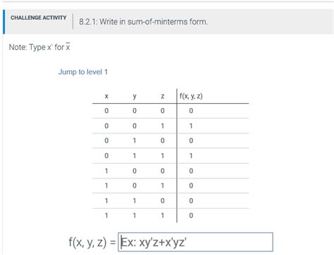 solved challenge activity 8 2 1 write in sum of minterms